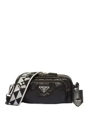 Prada Logo Plaque Zipped Shoulder Bag - Black