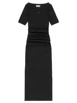 GANNI Ganni Soft Cotton Ribbed Ruched Dress