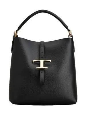 TOD'S Timeless Mini Bucket Bag In Soft Calfskin Leather - Black