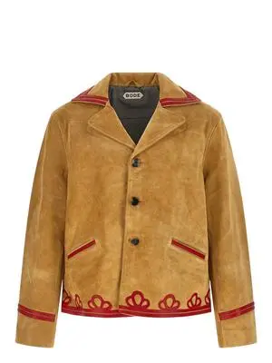 BODE Suede Leather Jacket With Contrasting Trim - Brown