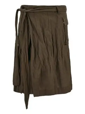 FERRAGAMO Belted Ruched Midi Skirt - Cement