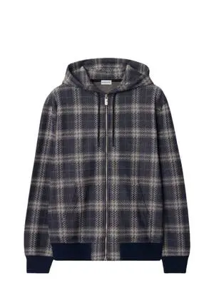 Burberry Checked Zipped Drawstring Hoodie - Indigo
