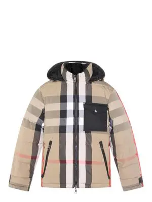 Burberry Checked Hooded Puffer Jacket - Nude