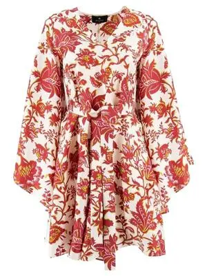 Etro Floral Print Long Sleeve Belted Wrap Dress - Pink