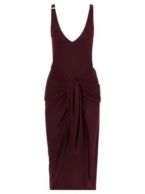 Attico Ribbed Knotted Midi Dress - Brown