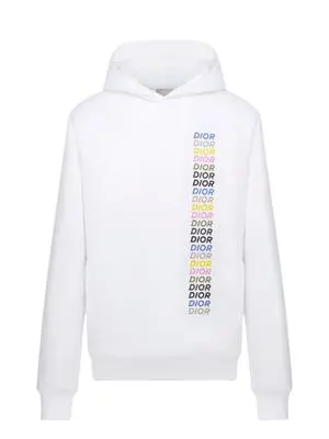 Dior Logo Printed Long Sleeve Hoodie - White