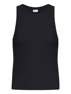 Celine Triomphe Tank Top In Ribbed Cotton Silk - Black