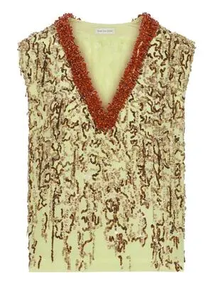 Dries Van Noten V-neck Vest With Embellished Collar - Lime