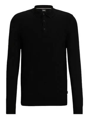 Hugo Boss Collarless Virgin Wool-blend Top Black