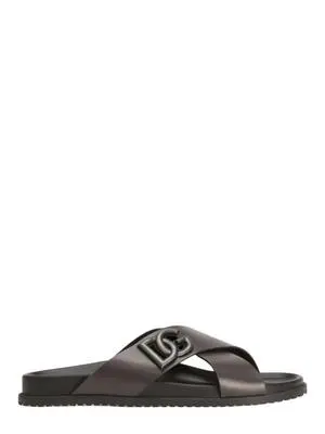 Dolce & Gabbana Dg Logo Plaque Slide Sandals - Brown