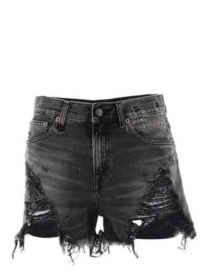 R13 Distressed High-waist Denim Hot Pants - Black