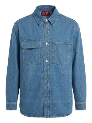 Gucci Collared Long-sleeve Denim Shirt - Blue