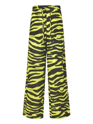 Attico Zebra Print Wide-leg Trousers - Green