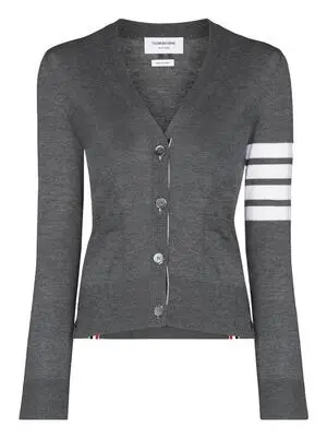 Thom Browne 4-bar V-neck Cardigan - Medium Gray