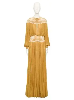 Valentino Garavani Long Sleeve Lace-up Dress - Brown