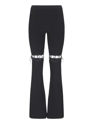 NENSI DOJAKA Mid-rise Lace-up Ribbed Flare Trousers - Black