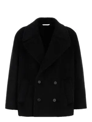 Valentino Garavani Double-breasted Coat With Logo Detail - Black