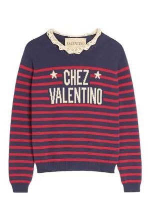 Valentino Garavani Chez " Striped Knit Jumper - Black