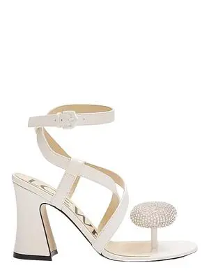 Loewe Pebble Calle Sandal In Lambskin And Rhinestones - Nude