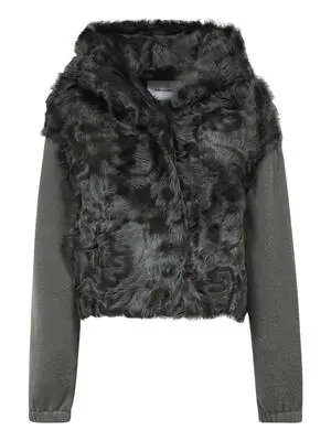 YVES SALOMON Curly Fur Hooded Jacket - Black