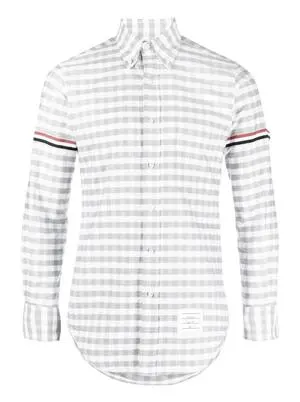 Thom Browne Rwb-striped Gingham Buttoned Shirt - Medium Gray