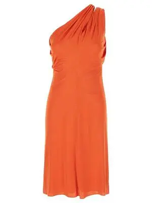 Versace One-shoulder Draped Dress With Open Back - Red
