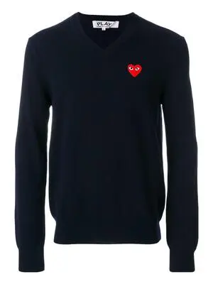 Play Comme Des Garcon Heart Patch Wool Jumper - Black