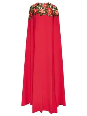 Oscar De La Renta Embellished Cape Effect Dress - Red