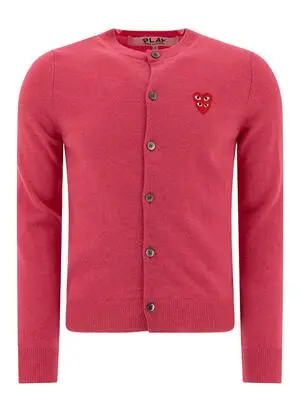 Play Comme Des Garcon Comme Des Garçons Play Heart-patch Knitted Cardigan - Pink