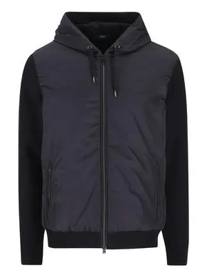 Herno Quilted Zip-up Hooded Jacket With Drawstring - Black