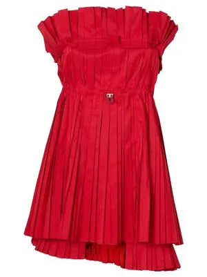 Fendi Asymmetric Double Layer Hem Short Bustier Dress - Red