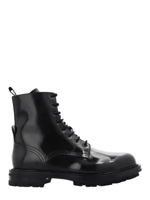 Alexander McQueen Polished Lace-up Boots - Black