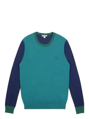 Burberry Color Blocked Crew Neck Long Sleeve Sweater - Blue