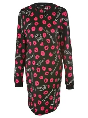 Moschino Long Sleeve Lipstick Print Dress - Red