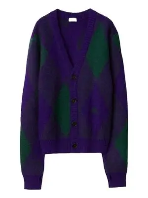 Burberry Argyle V-neck Buttoned Cardigan - Royal Purple
