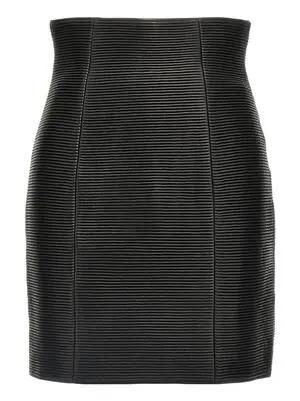 BALMAIN Balmain Ribbed Leather High-Waist Mini Skirt