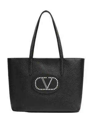 Valentino Garavani Grainy Calfskin Nellcôte Shopping Bag With Studded Vlogo - Nero