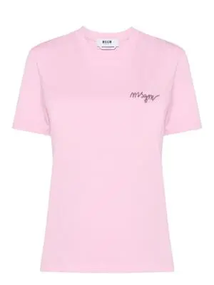 MSGM Logo Embroidered Cotton T-shirt - Pink