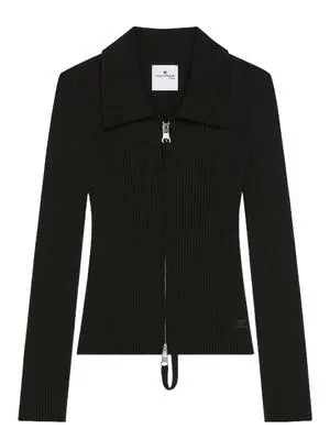 COURREGES Zip-up Cardigan With Bimetal Zipper And Knitted Chain - Black