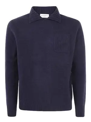 BALLANTYNE Spread Collar Sweater With Chest Pocket - Blue
