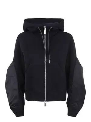 Sacai Panelled Zip-up Hooded Drawstring Jacket - Black