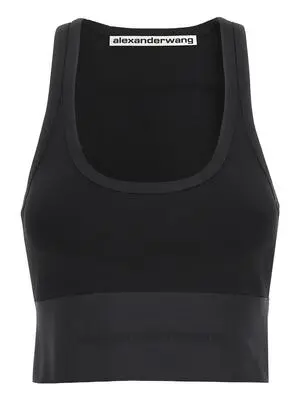 Alexander Wang Cropped Tank Top With Logo Waistband - Black
