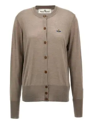VIVIENNE WESTWOOD Orb Embroidered Knit Cardigan - Gray
