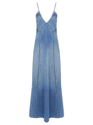 Chloé Maxi Denim Dress With V-neck - Fog Blue