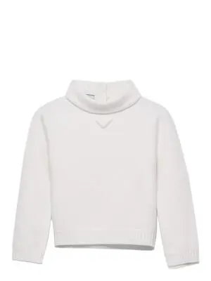 Prada Wool Turtleneck Sweater With Ribbed Knit Hem - White