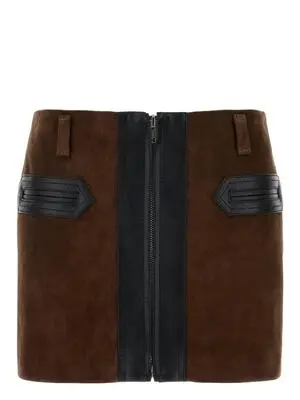 Marni Zipped Mini Skirt In Suede - Brown