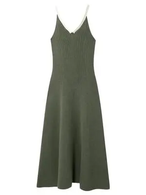 Loewe Ribbed Wool Mid-length V-neck Dress - Green