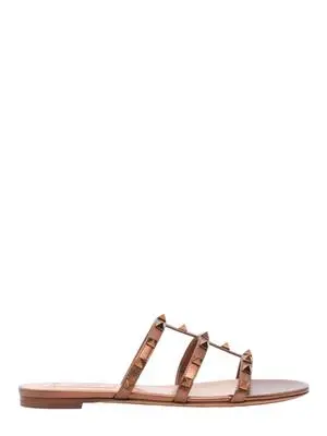 Valentino Garavani Valentino Garavani Rockstud Flat Metallic Nappa Slide Sandal Brown