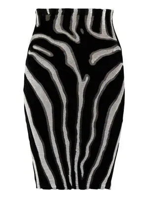 Balmain Zebra-print Velvet Pencil Skirt - Black