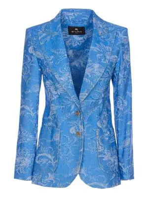 Etro Paisley Printed Single-breasted Jacket - Blue